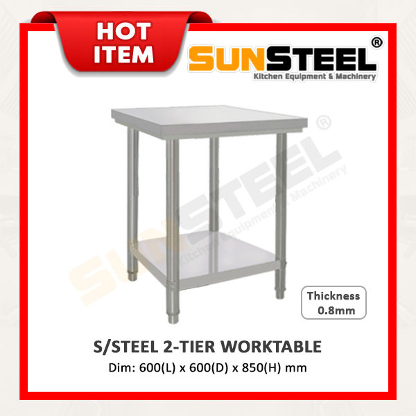 【SUNSTEEL】2FT x 2FT Stainless Steel 2 Tier Kitchen Worktable / Meja ...