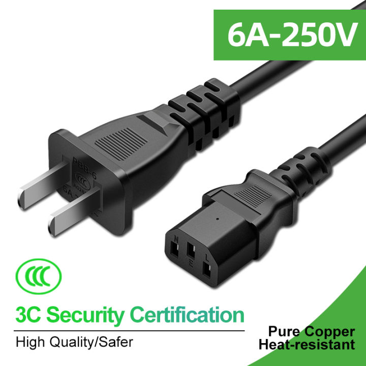2-Pin 3-Head Ac CPU Power Cord US Plug For PC Computer Host Monitor ...
