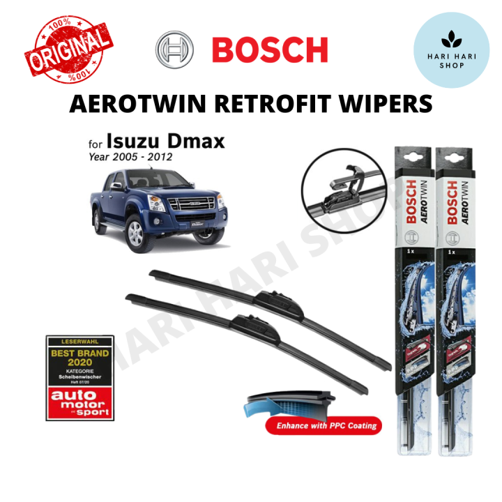 Original Bosch Retrofit U Hook Aerotwin Wiper (Set) for Isuzu DMax / DMax 1st Gen (Year 2005 ...