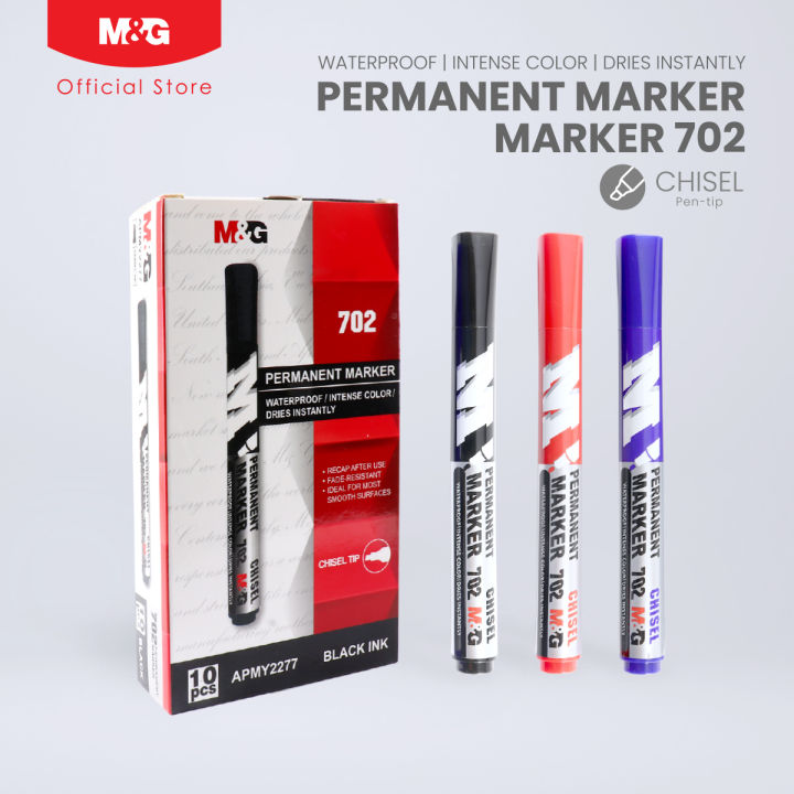 M&G Permanent Marker 702 - 3 Colors, Waterproof Ink, Intense Color ...