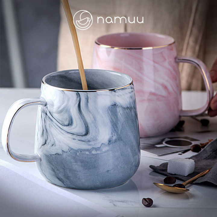 NAMUU 400mL Luxury Marble Ceramic Cup Gold Plated Handle Mug Household ...