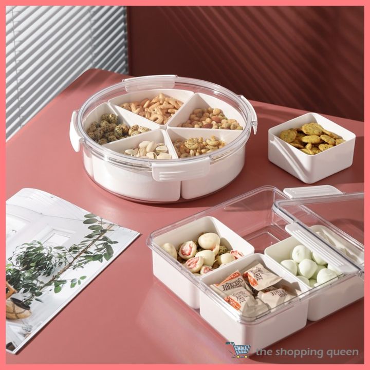 Grid Style Dried Fruit Box Kuih Box Snack Box with Lid and Seal [Square ...