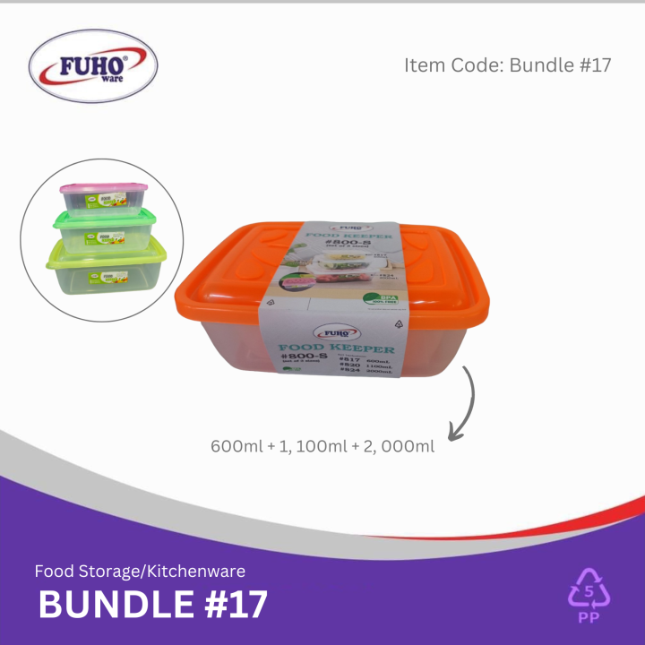 FUHO 3pcs Food Keeper Set Bundle #17(600ml, 1100ml, 2000ml Food Keeper ...