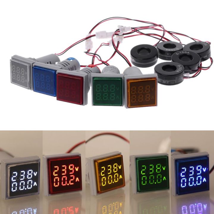 Square LED Digital Voltmeter Ammeter AC 60-500V 1-100A Signal Lights Volt Voltage Current Combo ...