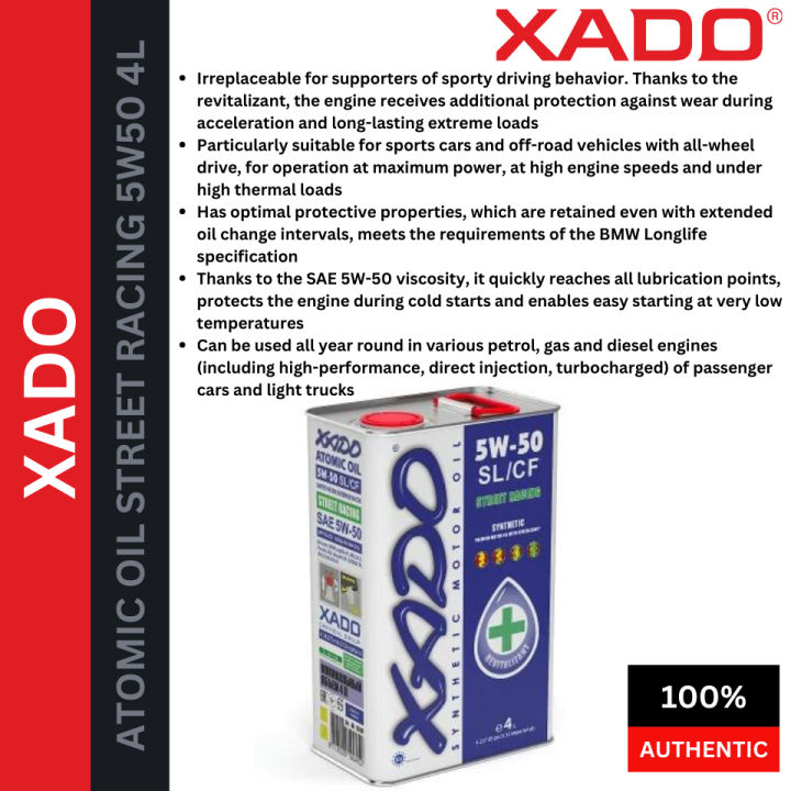 XADO ENGINE OIL 5W50 - SL/CF STREET RACING ENGINE OIL 4LITER | Lazada