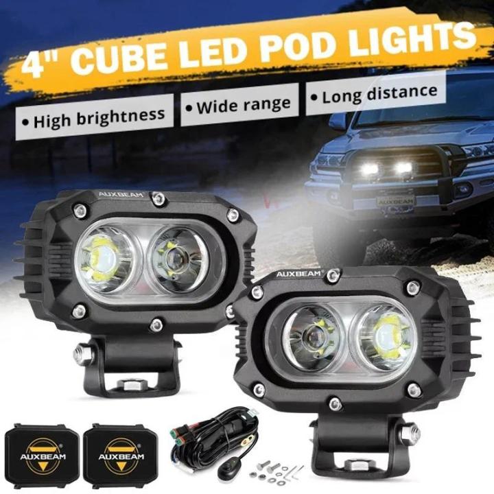 AUXBEAM 4 Inch Cube LED Driving Lamp Work Ligh with Harness for Truck ...