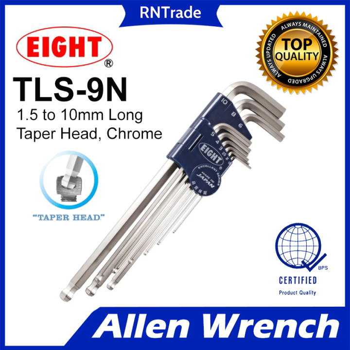 EIGHT Allen Wrench Hex Key Set TLS-9N 9pcs (1.5mm to 10mm) Long, Taper ...