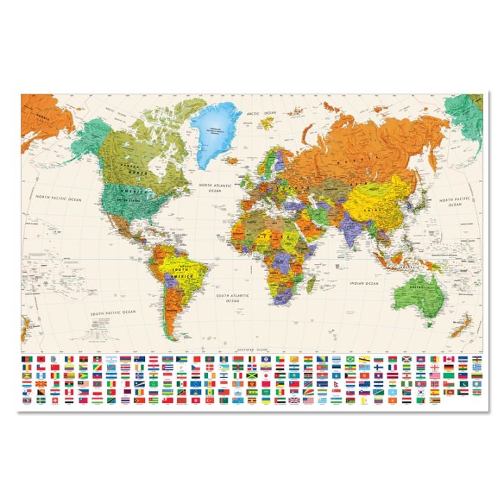 Color World Map with Flag Poster Size Wall Decoration World Big Map Xcm ...