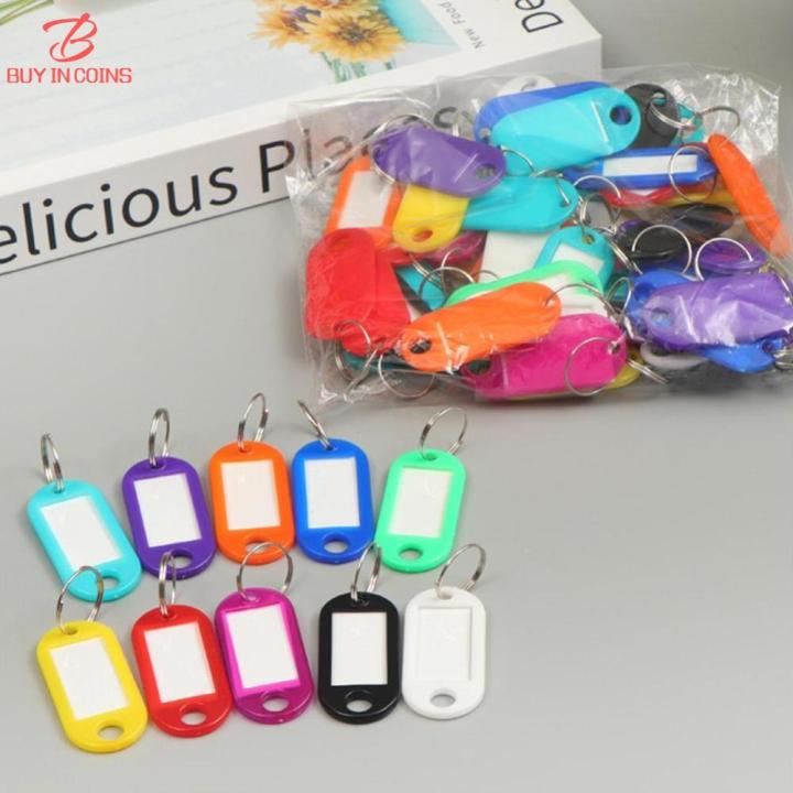 BC 50Pcs Colorful Plastic Keychain Key Tags With Ring Label Number Name ...