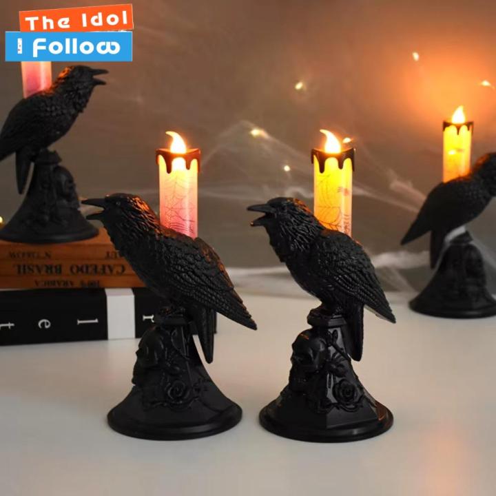 THE IDOL Luminous Black Crow Statue Glowing Candlestick Realistic ...