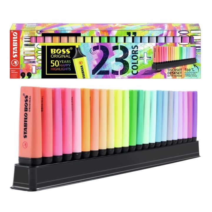 STABILO BOSS ORIGINAL Deskset 15 / 23 Color Highlighter Stand Pen Set ...