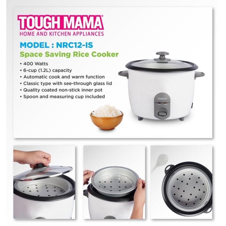 Tough Mama Liters White Rice Cooker with Steamer Non-stick Automatic ...