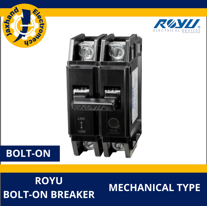 Royu Circuit Breaker 15A / 20A / 30A / 40A / 60A / 100A 2P Bolt-On Type ...