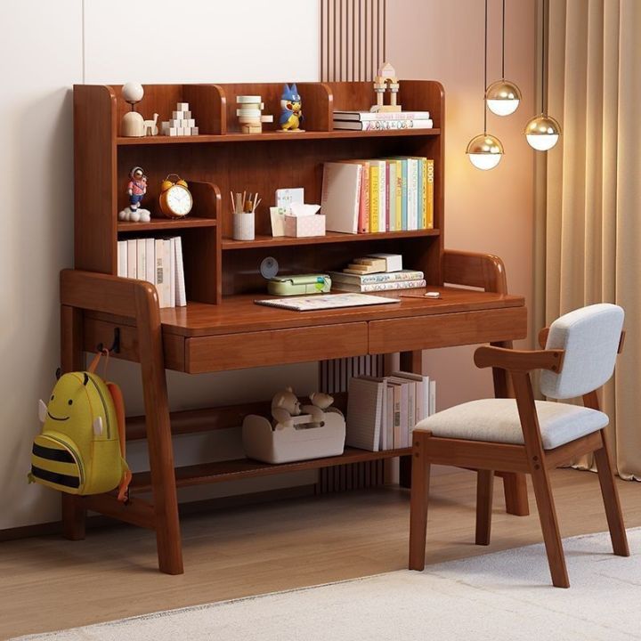 Study Table with Bookshelf with Bookcase Solid Wood Desk Bookshelf ...