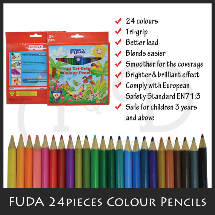 ANGEL & DEVIL STORE Tri-grip Colour Pencil Set FUDA 24 Colour Pencils ...