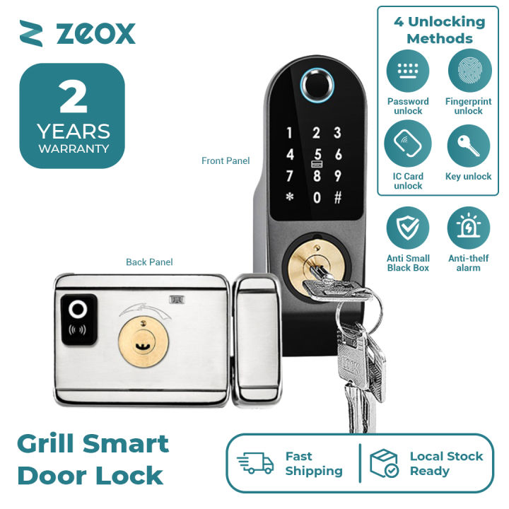 [Clearance] Zeox Smart Grill Door Lock With Double Sided Fingerprints ...