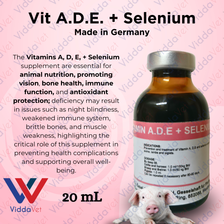 Vitamin ADE + Selenium 20ml for animals pig , calves , sheep, goat ...