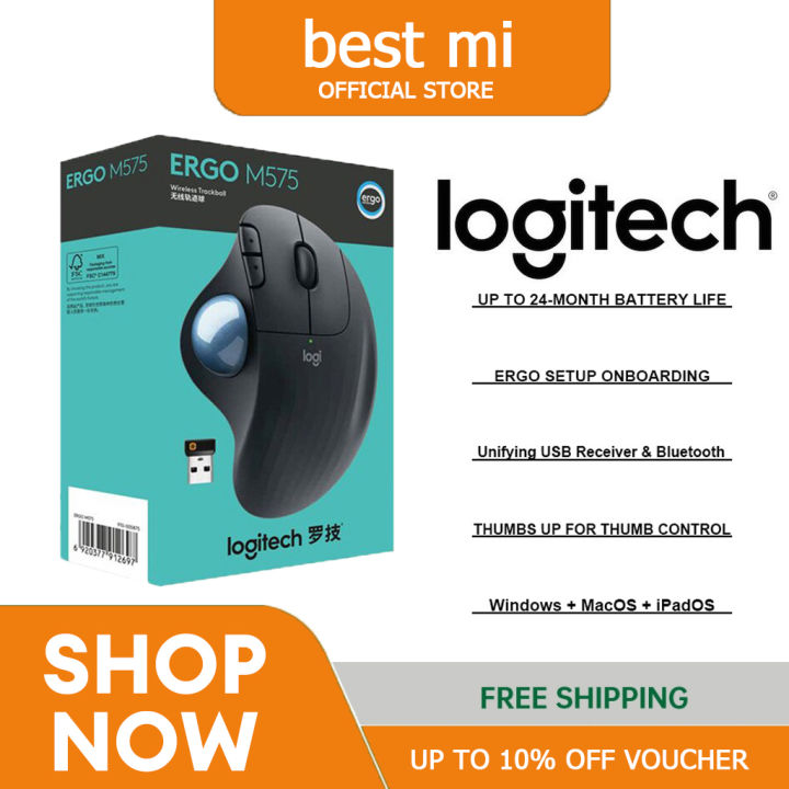 Logitech ERGO M575 Wireless Trackball Bluetooth Mouse with Precision ...