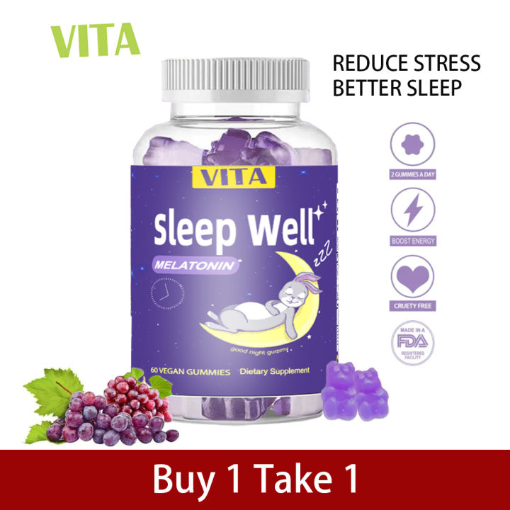VITA Melatonin Gummies Sleep Vitamins D Gummy Sleep Aid 60 Gummies ...
