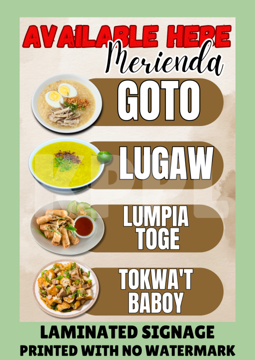 HIGH QUALITY LAMINATED SIGNAGE "AVAILABLE HERE MERIENDA'' | Lazada PH