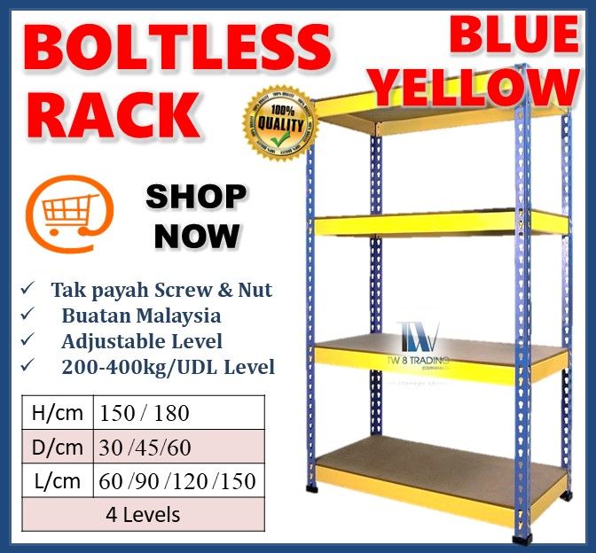 150/180 x45x120 Blue Yellow Boltless rack / Storage Rack / Rack Besi ...