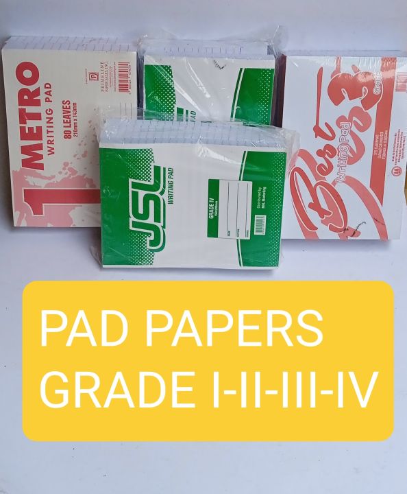 PAD PAPERS FOR GRADE I-II-III-IV 80 LEAVES PER PAD/10 PADS PER REAM ...