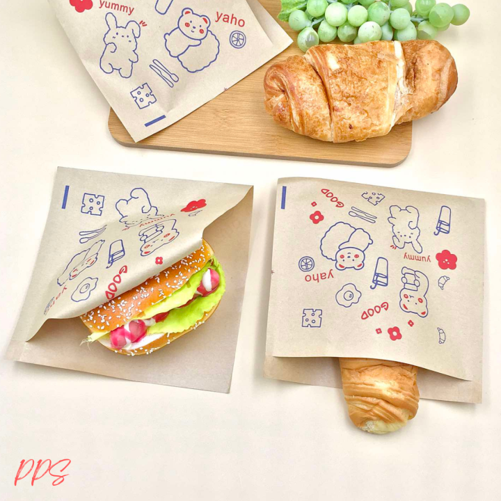 100pcs Sandwich Donut Bread Greaseproof Bag Kraft Food Wax Paper Pastry ...