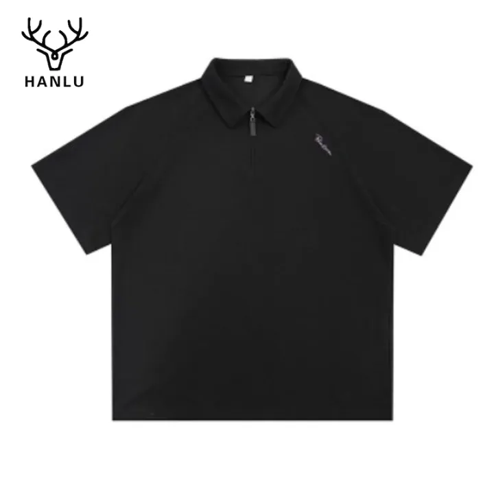 Hanlu เสื้อโปโลชายแบบครึ่งซิปสไตล์อเมริกัน ผ้าวาฟเฟิล ใส่สบาย แขนสั้น ...