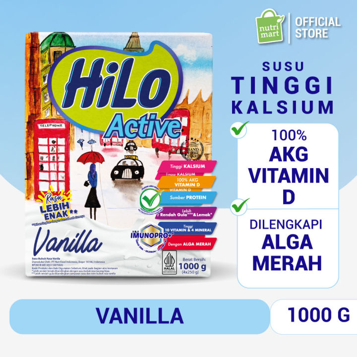 HiLo Active Vanilla 1000g - Susu Dewasa Tinggi Kalsium Sumber Protein ...