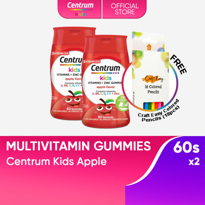Centrum Kids Multivitamin Gummies Apple 60s (Pack of 2) with FREE Craft ...