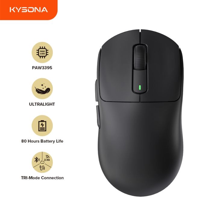 Kysona M600 Black PAW3395 Wireless Gaming Esports Mouse 55G 26000DPI 6 ...