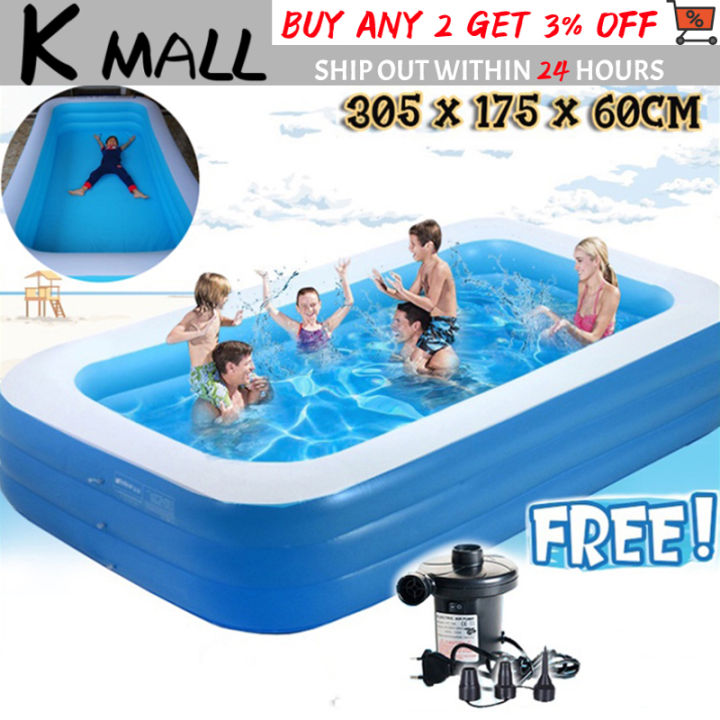 【PH Local】Swimming Pool Adult/Kids Inflatable Rectangular Pump Home ...