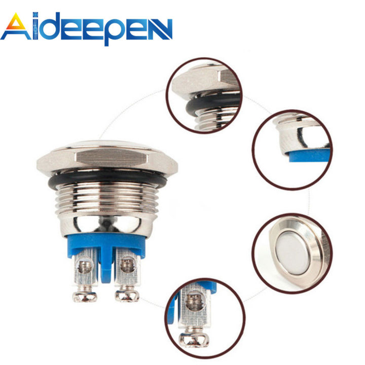 Aideepen 16mm Anti-Vandal Momentary Stainless Steel Metal Push Button ...