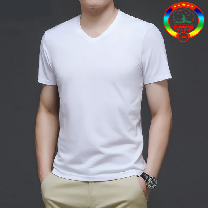 High Quality V Neck Plain T-shirt for men 100% Cotton Basic Shirt Wear for men Tshirt for men ...