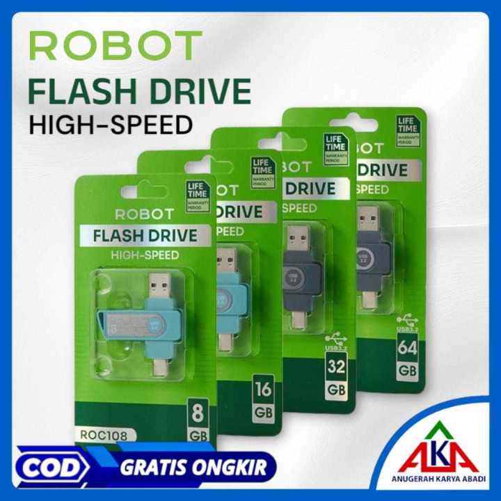 Flashdisk ROBOT ROC Dual OTG 8GB / 16GB / 32GB / 64GB High Speed Flash ...
