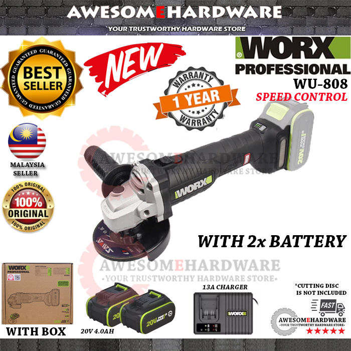 (BRUSHLESS) WORX WU-808 20V ADJUSTABLE SPEED CORDLESS ANGLE GRINDER ...