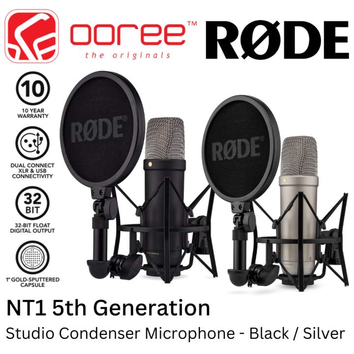 RODE NT1 5th GENERATION (NT1GEN5) STUDIO CONDENSER MICROPHONE WITH DUAL CONNECT XLR & USB ...