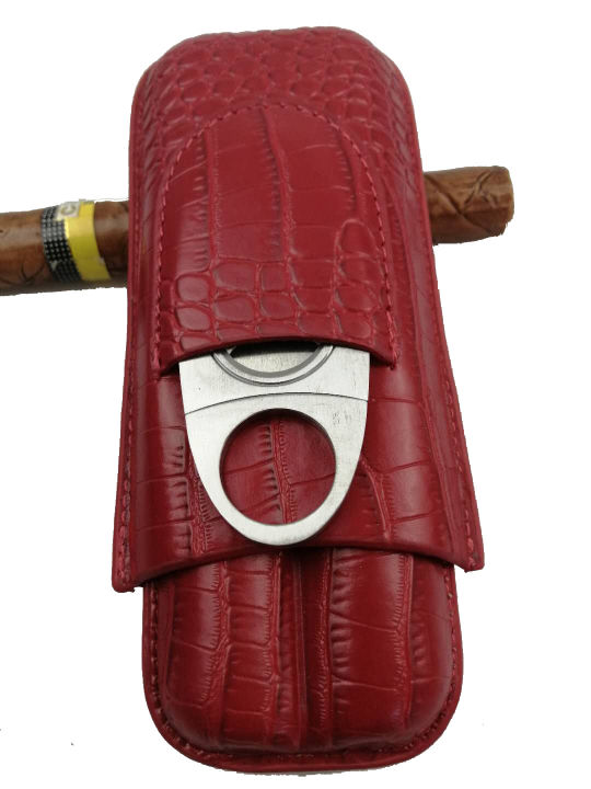LESTOP Travel Cowhide Genuine Leather Cigar Case with Cutter Hold 2 ...