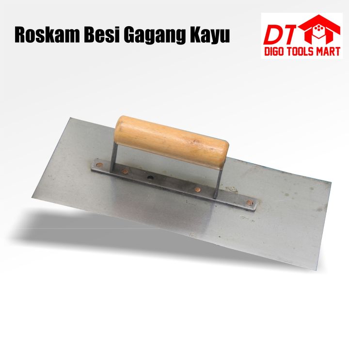 Roskam Besi Plat Gagang Kayu Raskam Plester Sendok Semen | Lazada Indonesia