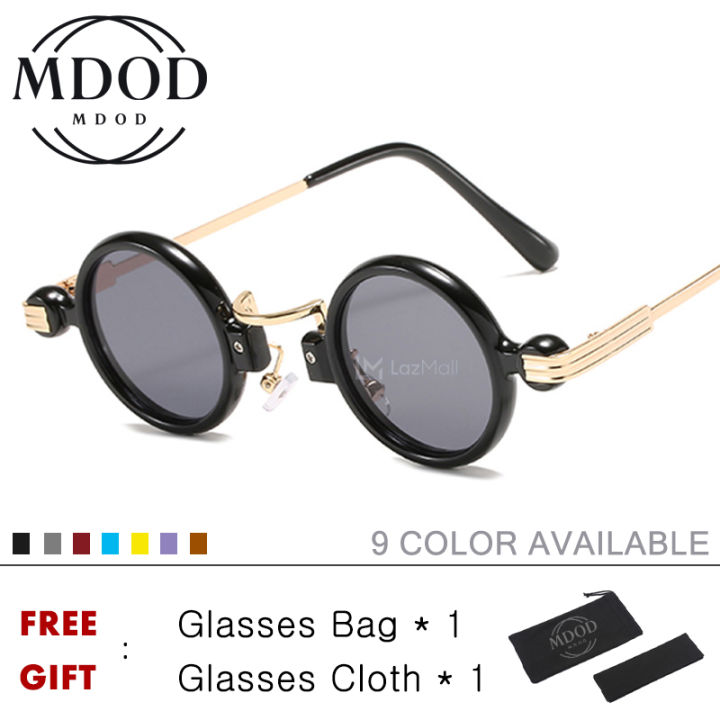 MDOD Vintage Round Steampunk Sunglasses Small Frame Shades for Men ...
