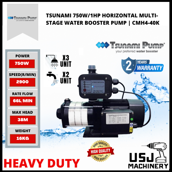 Tsunami 750W/1Hp Horizontal Multi-Stage Water Booster Pump CMH4-40K | 2 ...