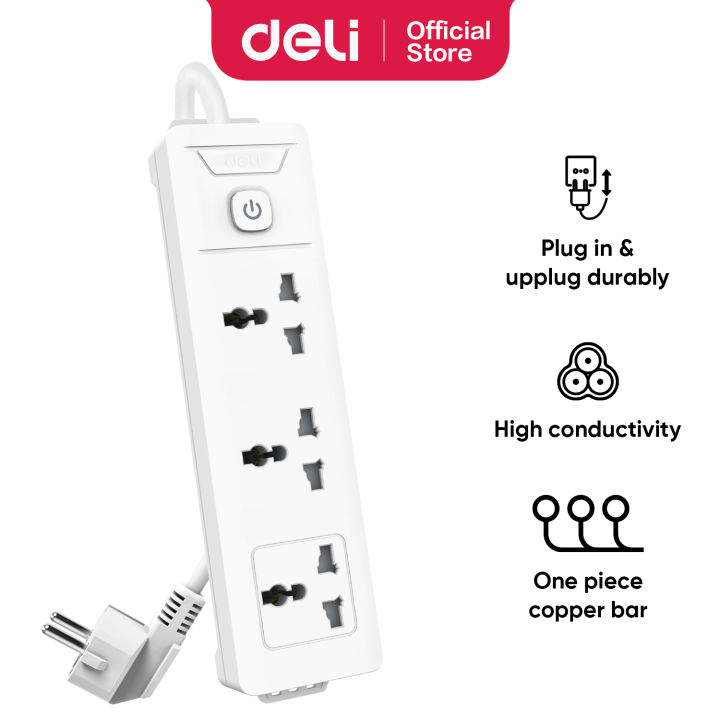 Deli 3 Meters Universal Outlet Extension Cord Socket 3 Groups Power ...
