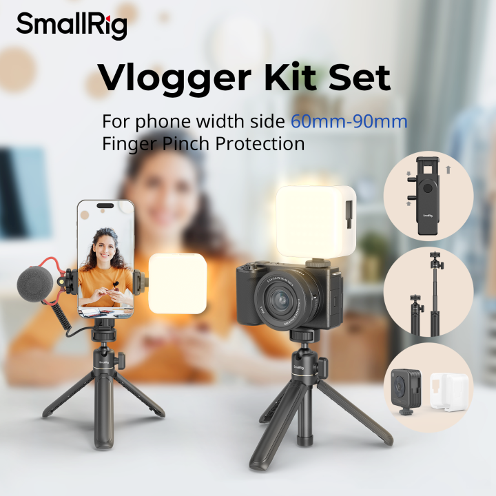 SmallRig Tripod Vlogger Kit Set Tripad Phone Stand with Tofu Video Light Microphone Phone Holder ...