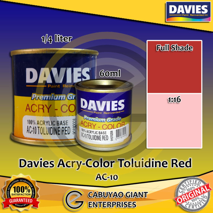Davies Acry-Color 100% Acrylic Base AC-10 Toluidine Red [ 1/4 liter ...