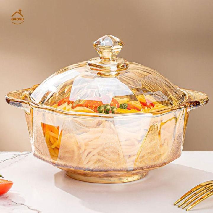 GAOSU ลายเพชร ชามซุปแก้ว ทนความร้อน อำพัน ชามสลัด ครัวเรือน พร้อมฝาปิด ...