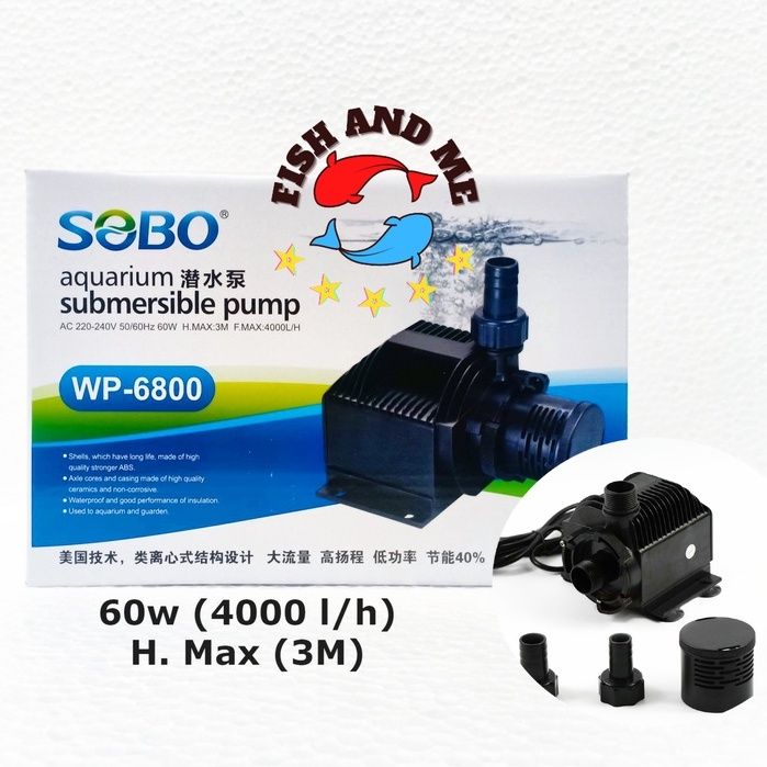 SOBO WP-6800 60W AQUARIUM SUBMERSIBLE PUMP POWER FULL SUBMERSIBLE POND PUMP | Lazada