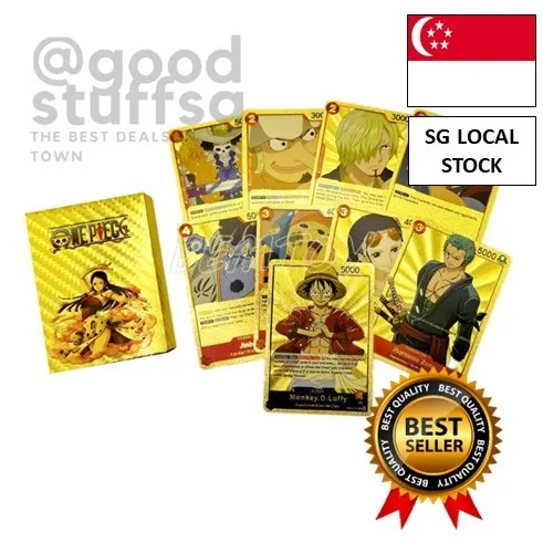 [SG FREE ] 55Pcs/Box English Metal One Piece Gold Cards Anime Luffy ...