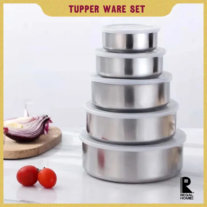 5 in 1 Stainless Steel Fresh Food Storage Box 1 Set Tupperware Food ...
