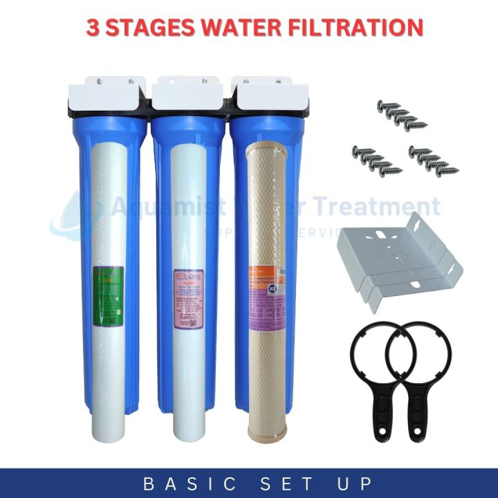 3 Stages Water Filter Blue 20" Slim Type Heavy Duty Easy To Install ...