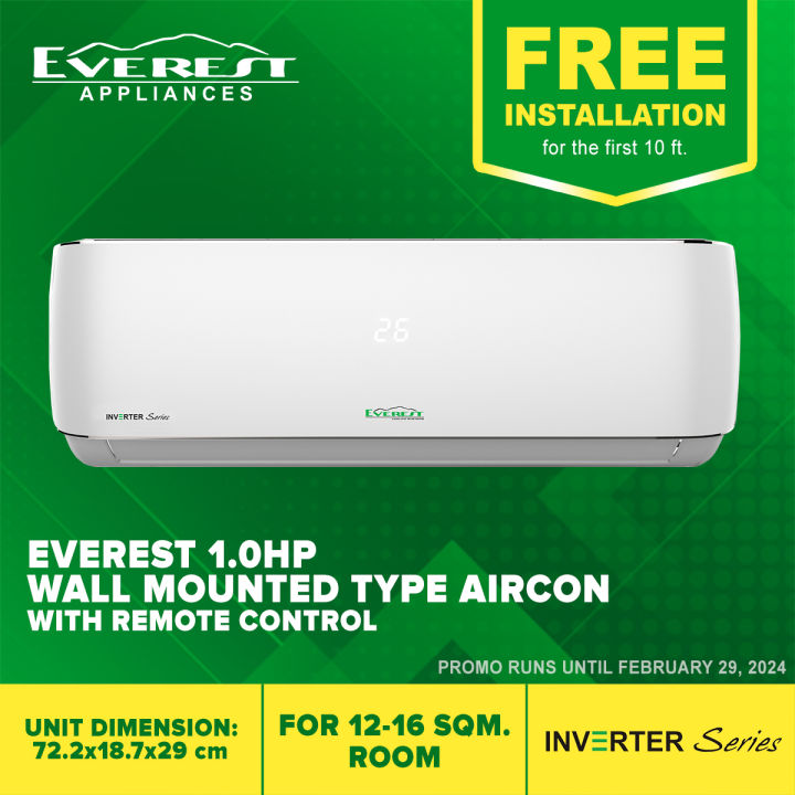 EVEREST Split Type Wall Mounted Inverter Aircon with Remote Control 1.0 ...